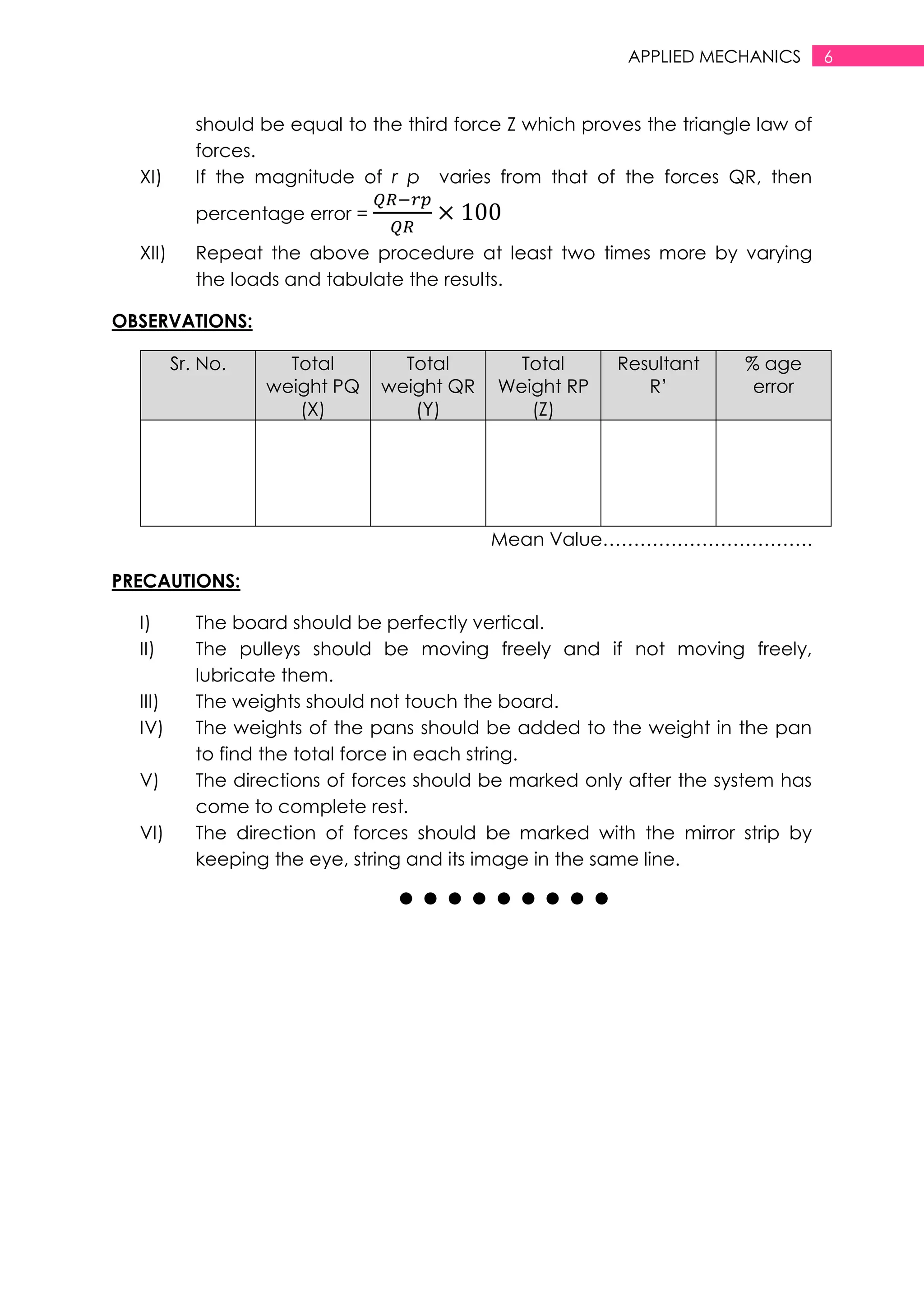 Applied mechanics lab manual | PDF