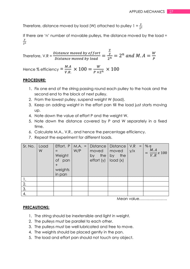 Applied mechanics lab manual | PDF | Physics | Science