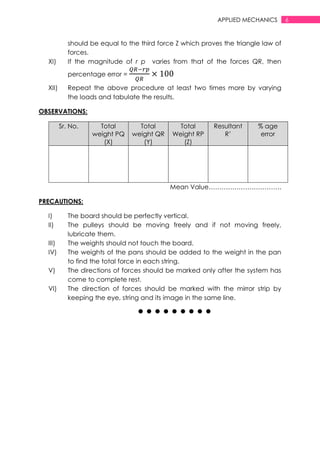 Applied mechanics lab manual | PDF