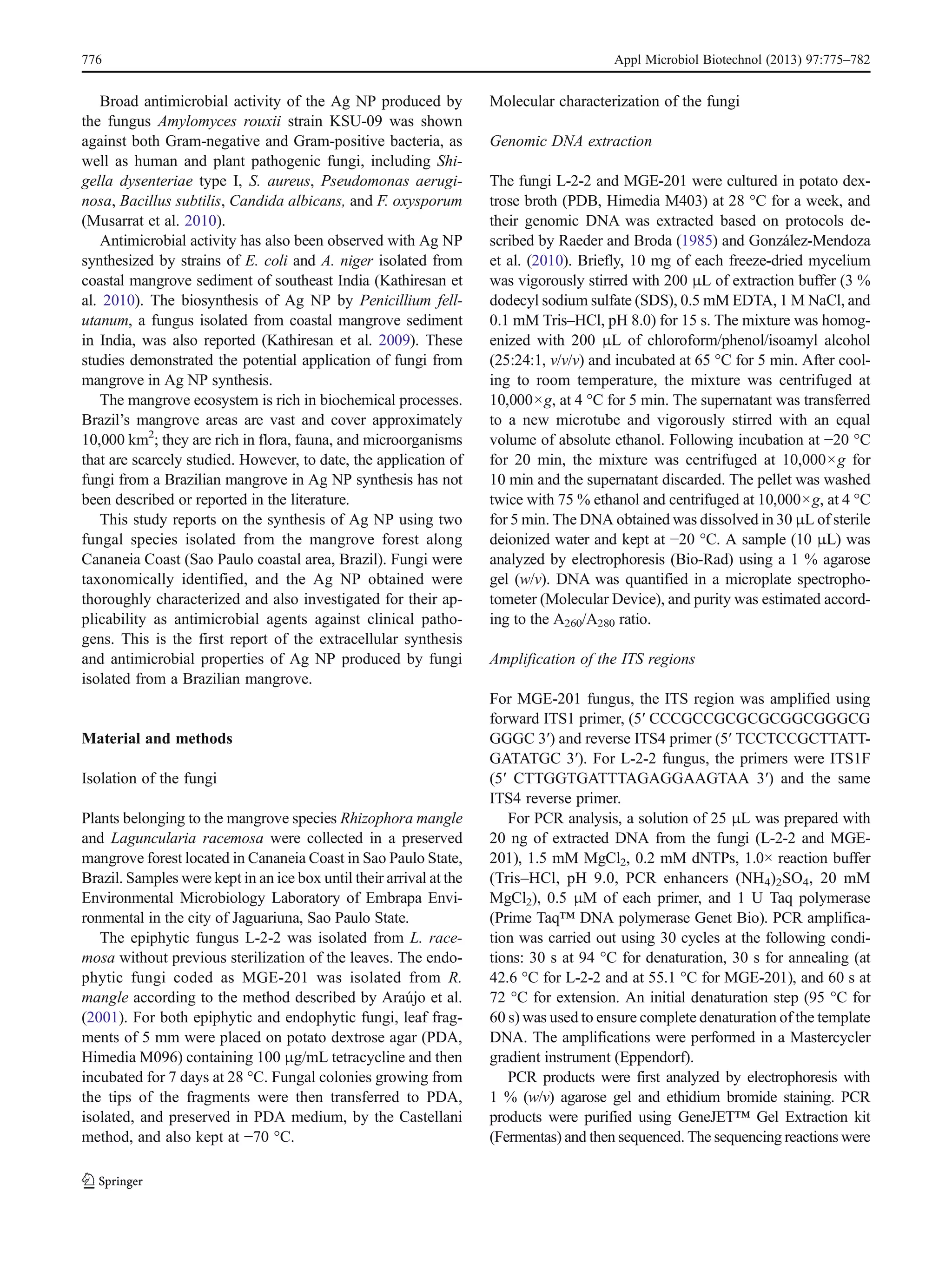 Biogenic antimicrobial silver nanoparticles produced by fungi | PDF