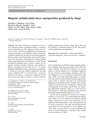 Biogenic antimicrobial silver nanoparticles produced by fungi | PDF