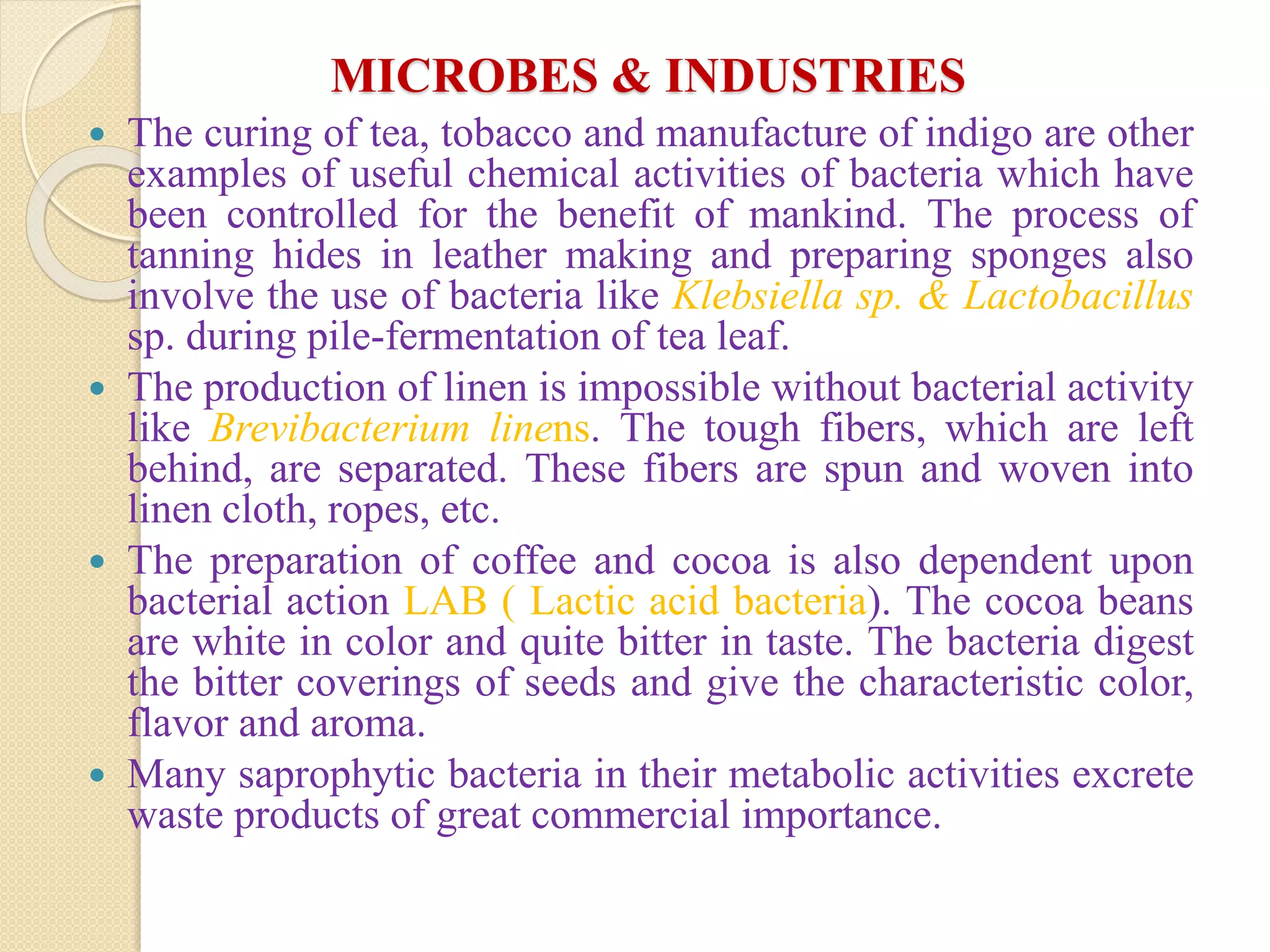 Microbes in Agriculture and health with special reference to bacteria ...