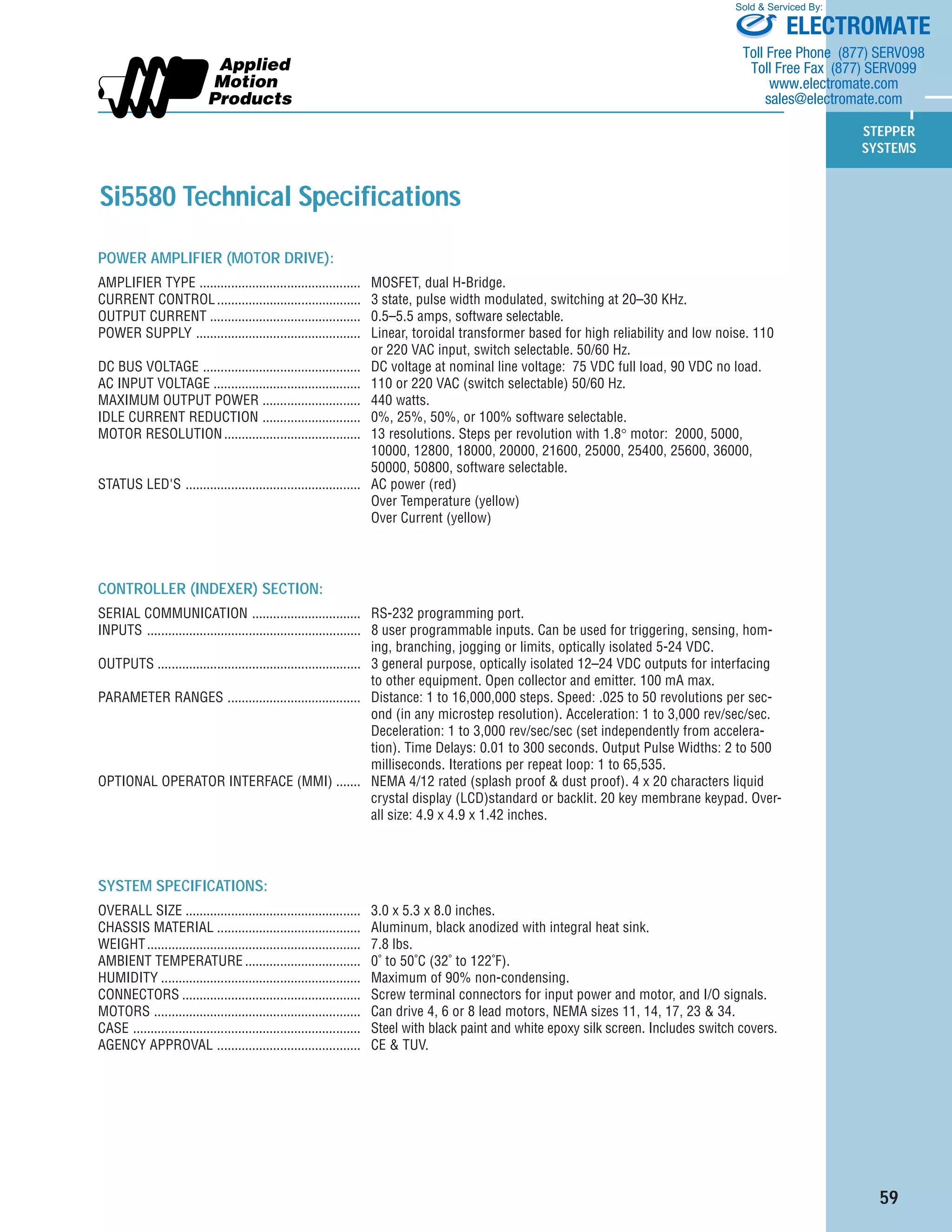 Applied motion products si5580 datasheet | PDF