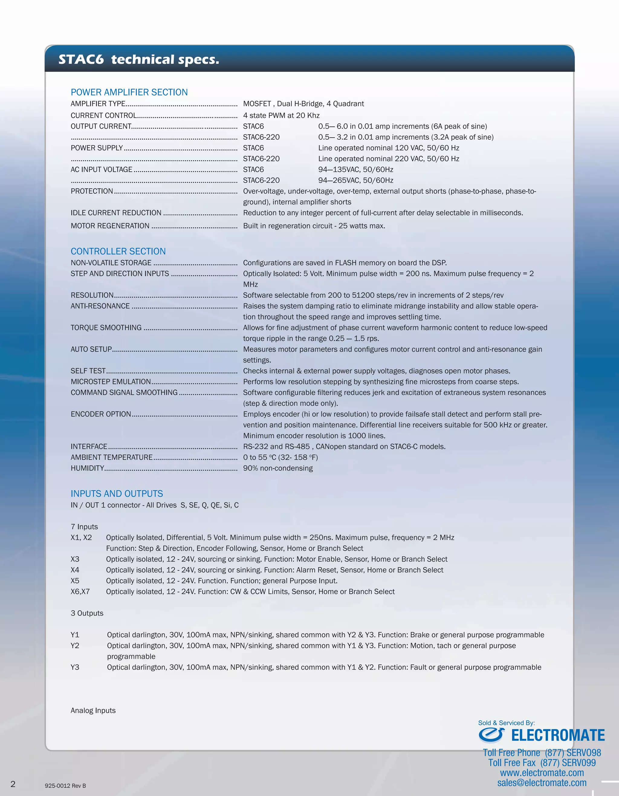 Applied motion products stac6 datasheet | PDF