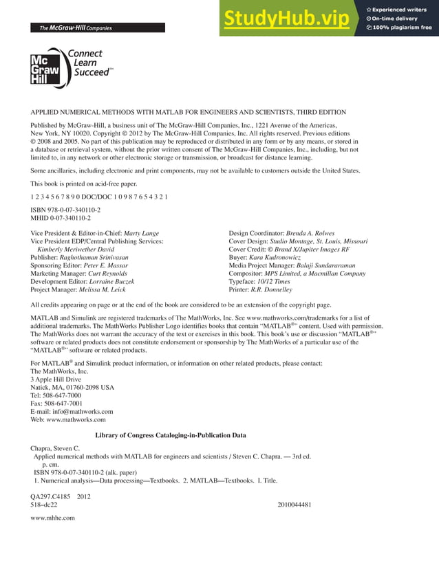 Applied Numerical Methods With MATLAB For Engineers And Scientists ...