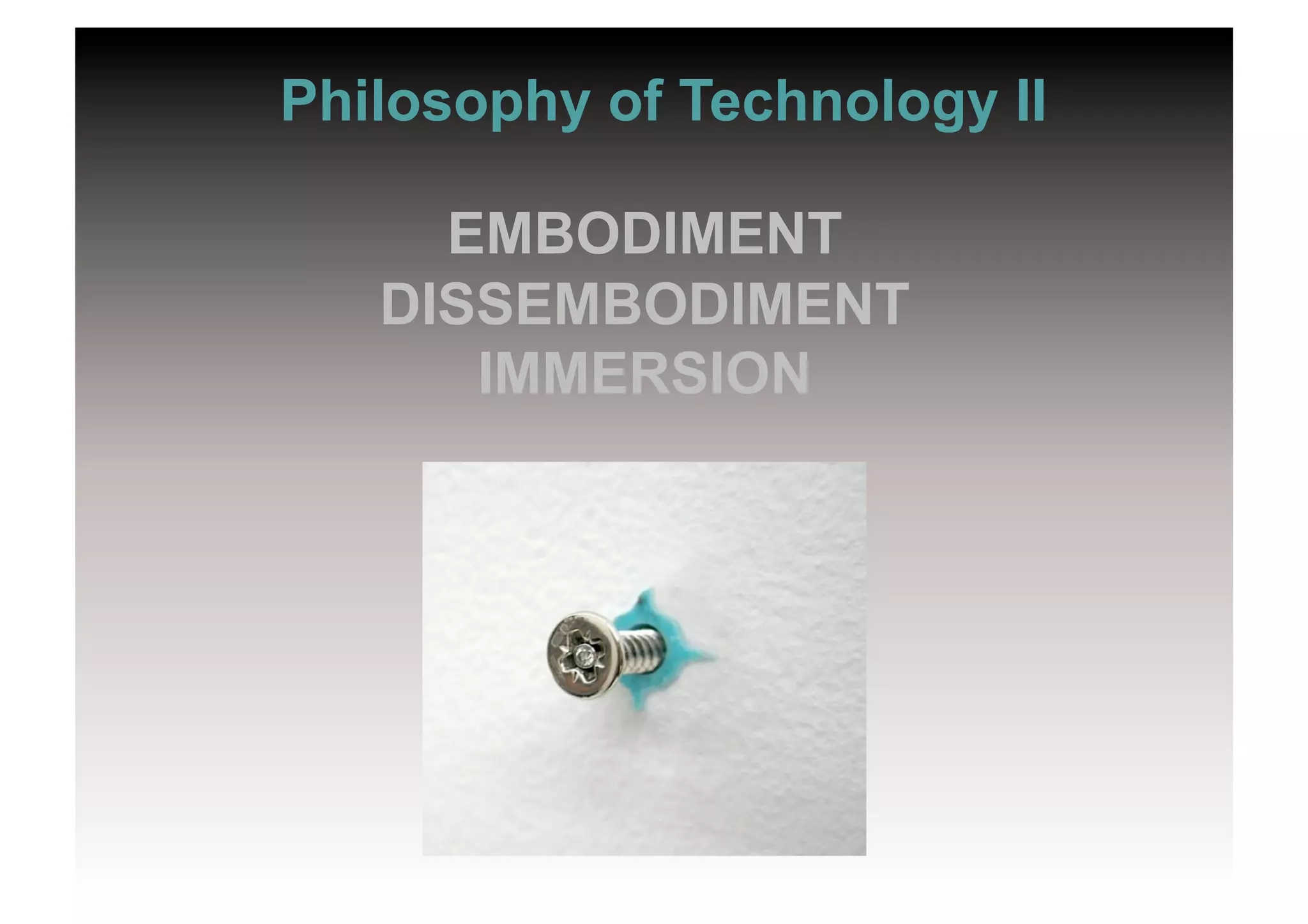 Philosophy of Technology 2: Embodiment, Disembodiment and Immersion | PDF