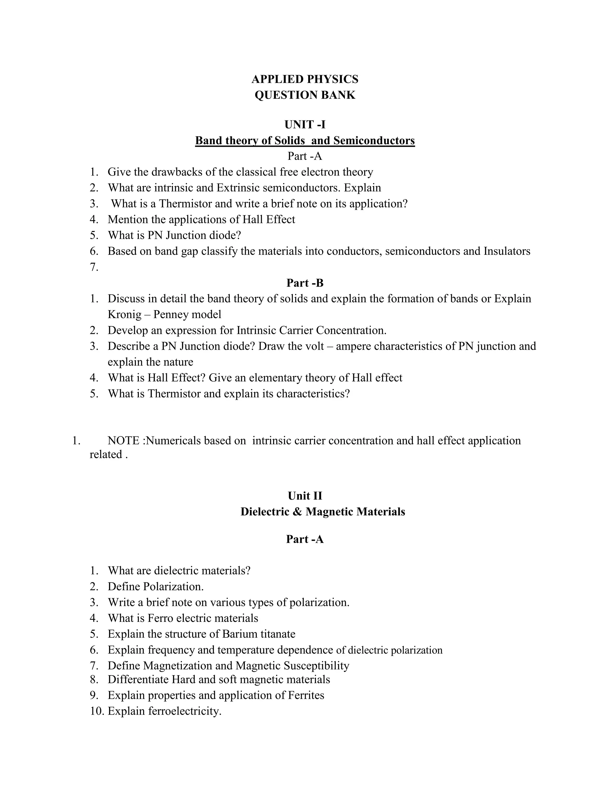 Applied Physics Question Bank for mcet autonomous | PDF