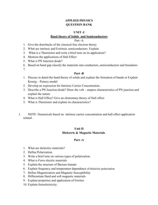 Applied Physics Question Bank for mcet autonomous | PDF
