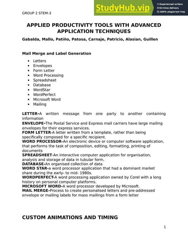 APPLIED PRODUCTIVITY TOOLS WITH ADVANCED APPLICATION TECHNIQUES CUSTOM ...