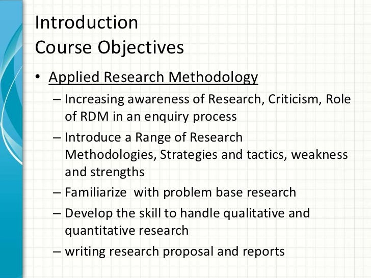 Applied research methodology lecture 1 Applied research methodology lecture 1