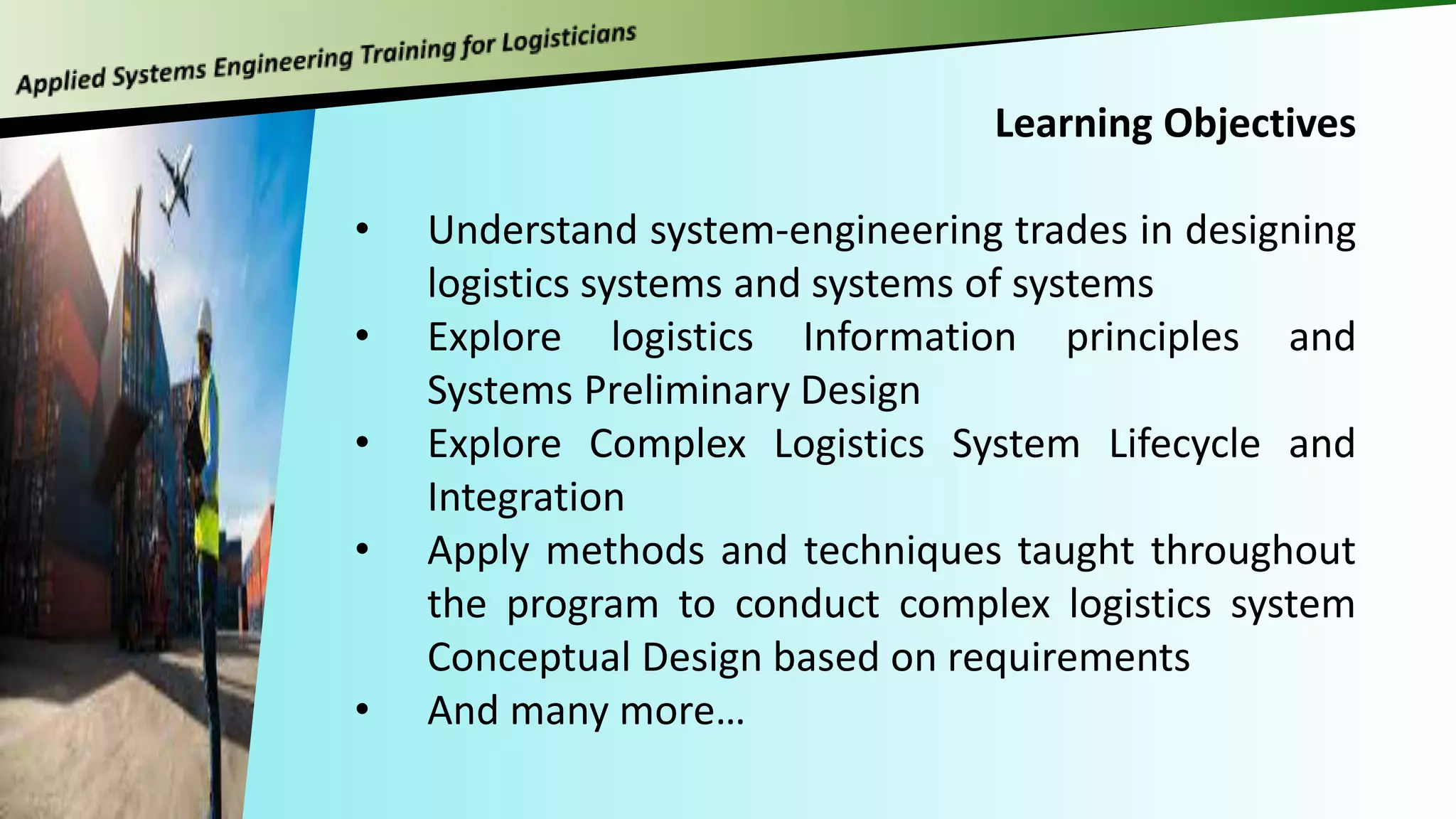 Applied Systems Engineering Training for Logisticians to Solving ...