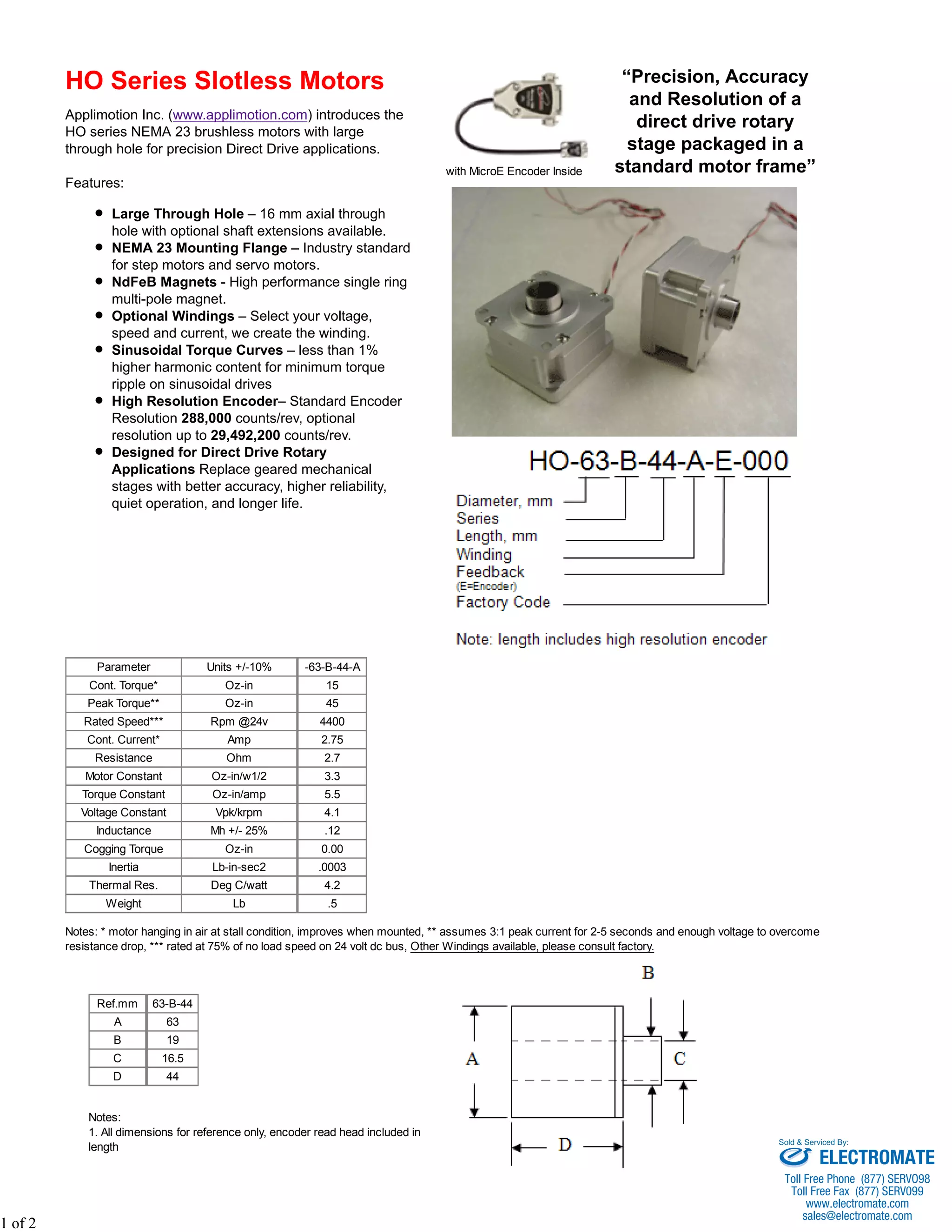 Applimotion ho series_slotless_motors_datasheet | PDF | Auto Type | Automotive