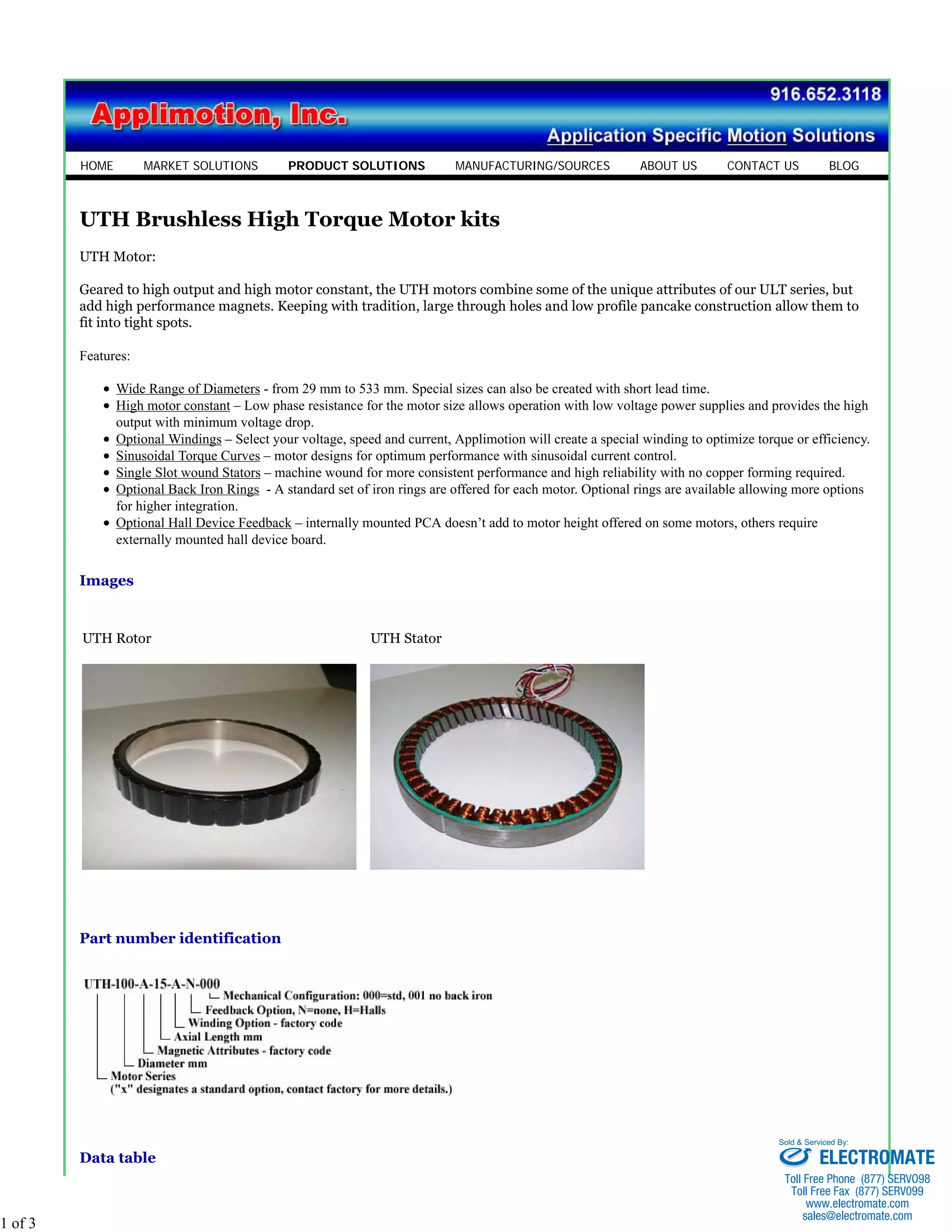 Applimotion uth motor_kits_datasheet | PDF | Physics | Science