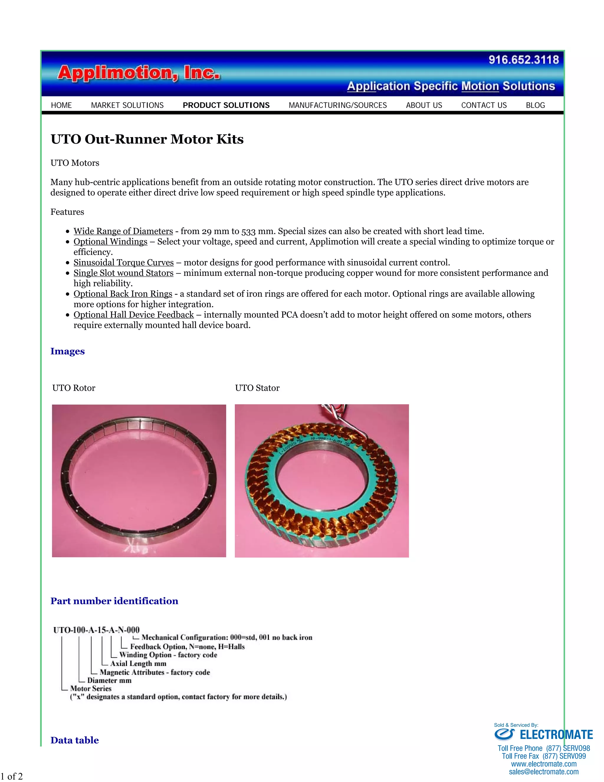 Applimotion uto motor_kits_datasheet | PDF