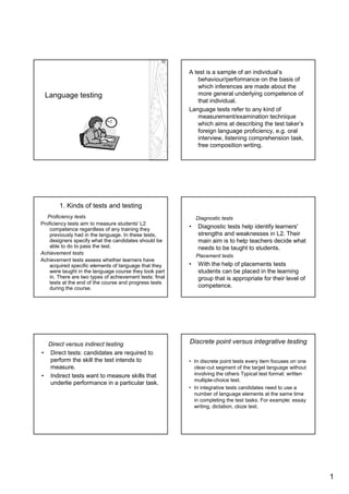Language Testing :kinds of tests | PDF