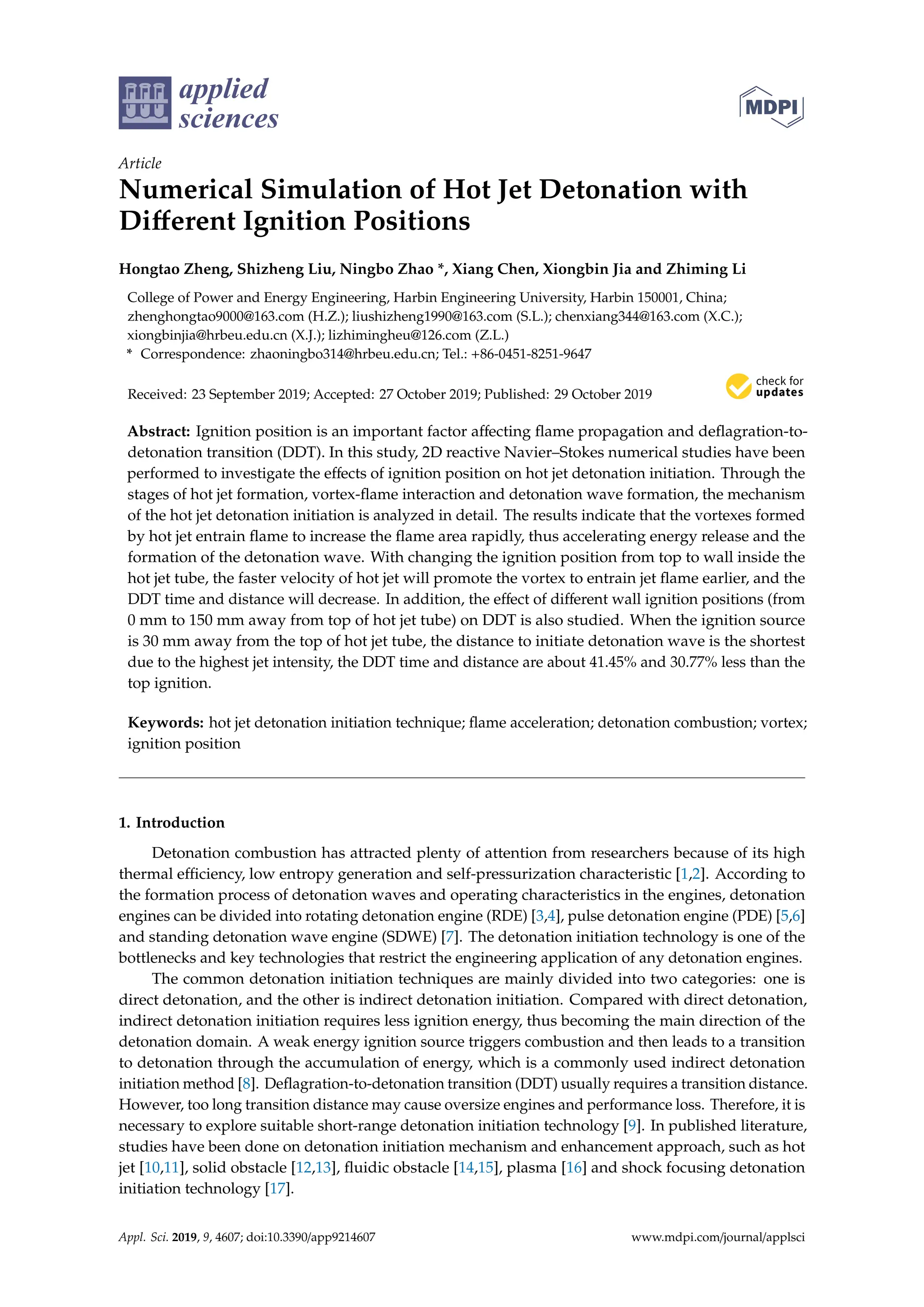 Numerical Simulations of hot jet detonation | PDF