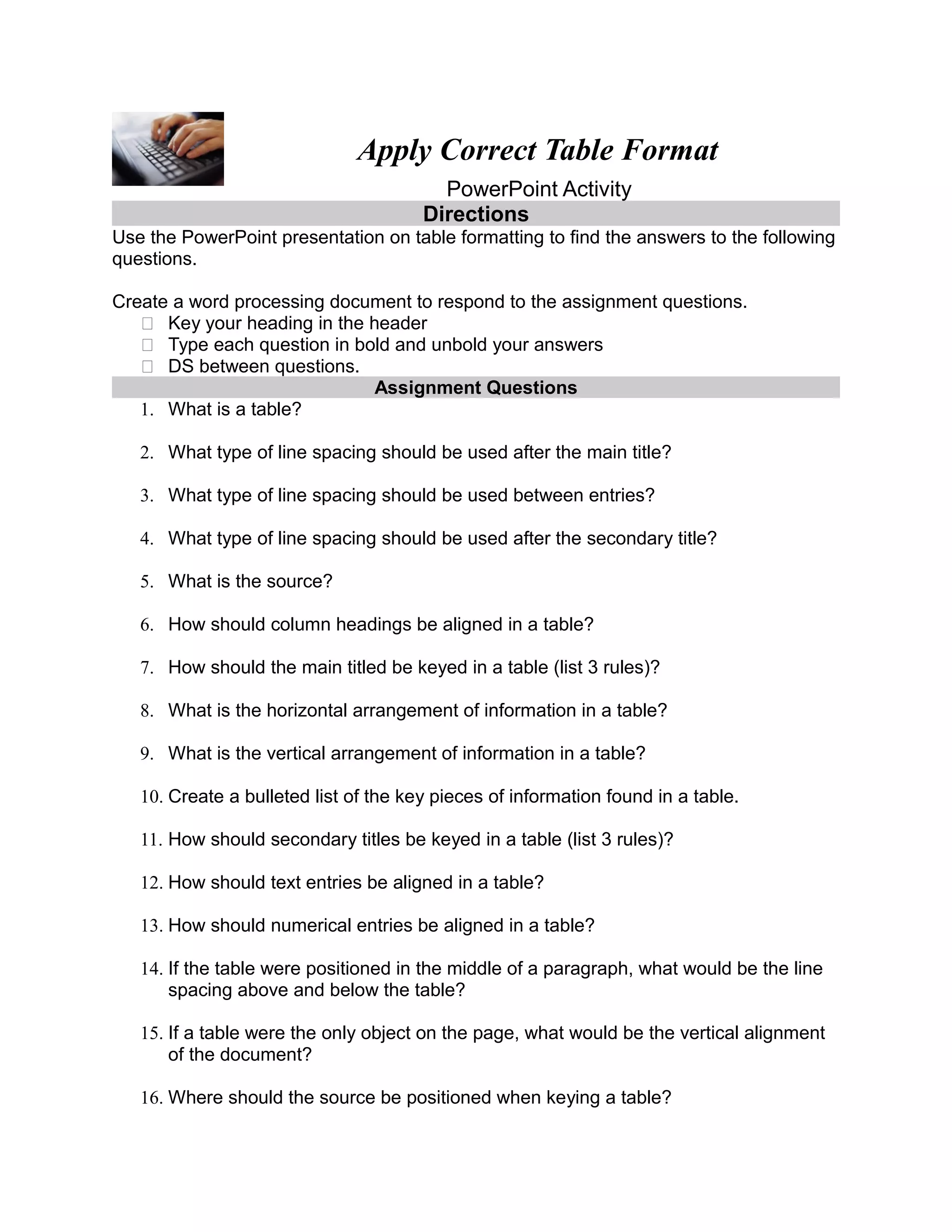 Apply correct table format | PDF