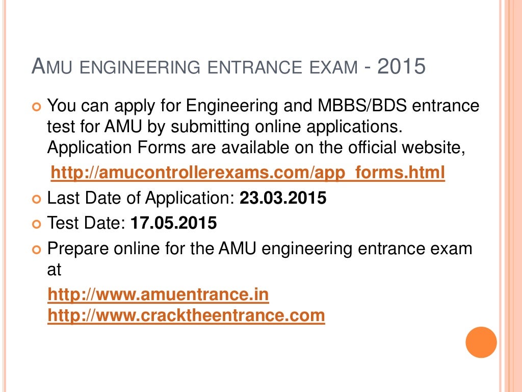 Aligarh Muslim University Engineering Entrance Exam 2015 Aligarh Muslim University Engineering Entrance Exam 2015