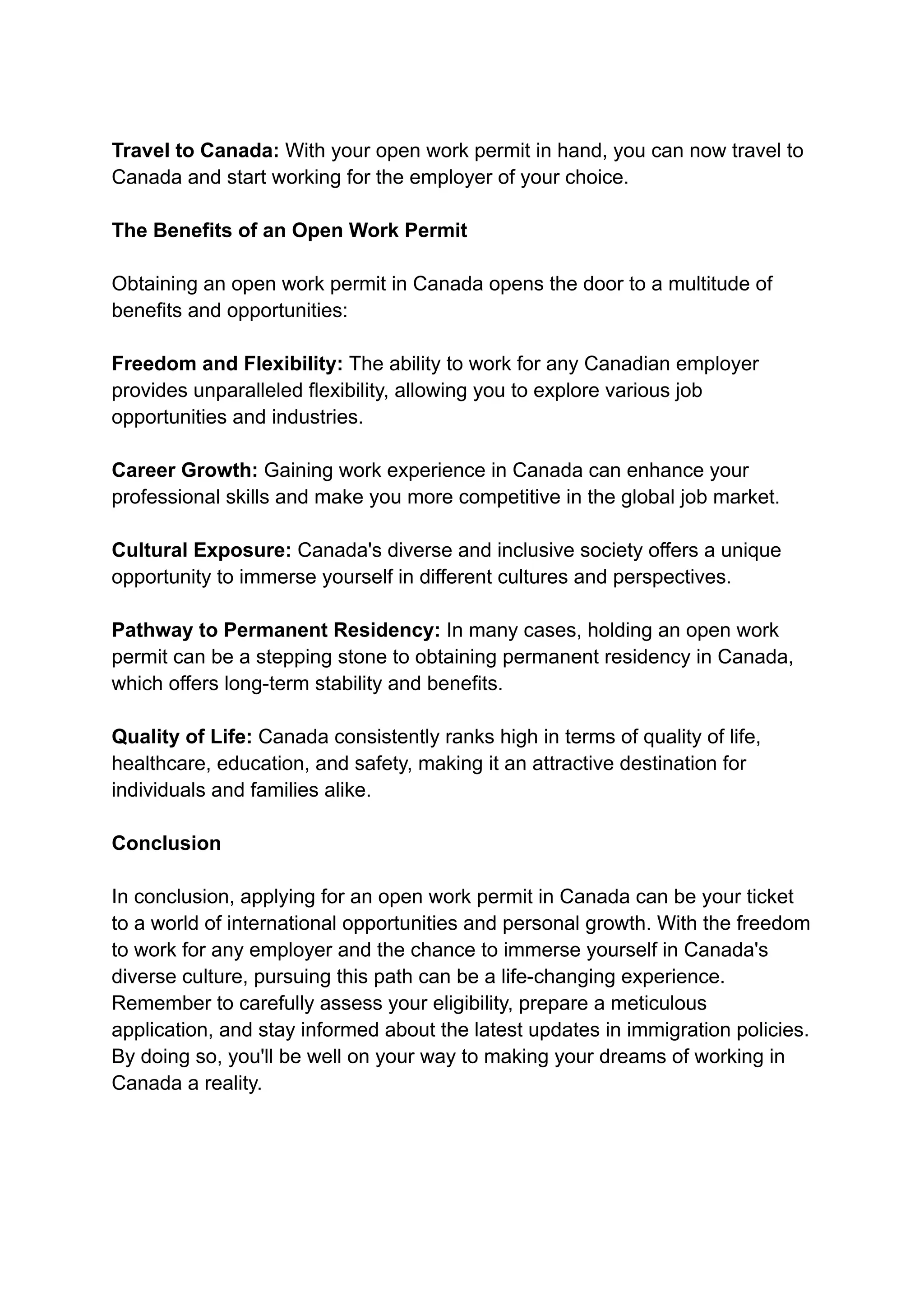 Apply For Open Work Permit Canada_The Fly International | PDF