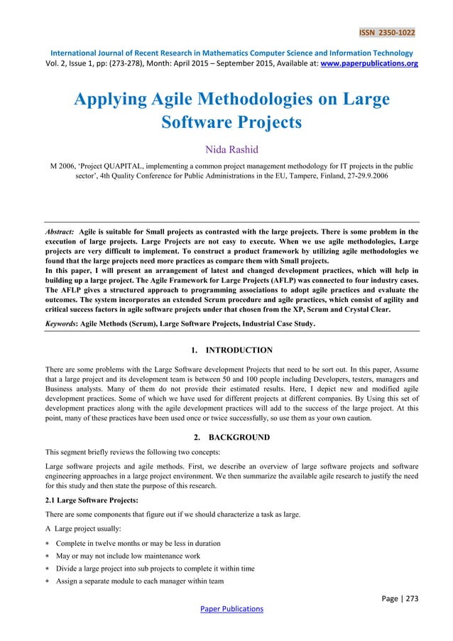 Applying Agile Methodologies On Large Software Projects Pdf