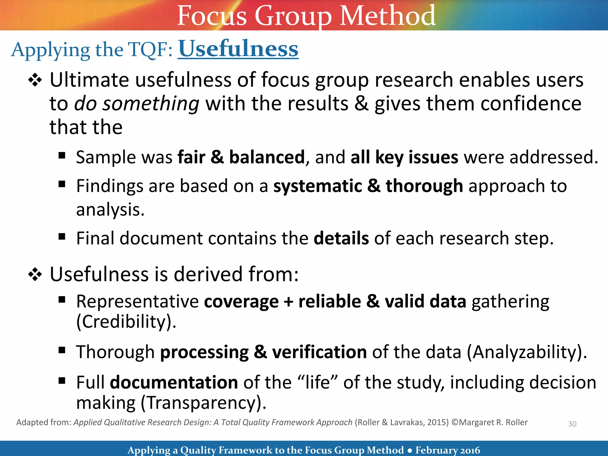 Applying a Quality Framework to the Focus Group Method | PDF