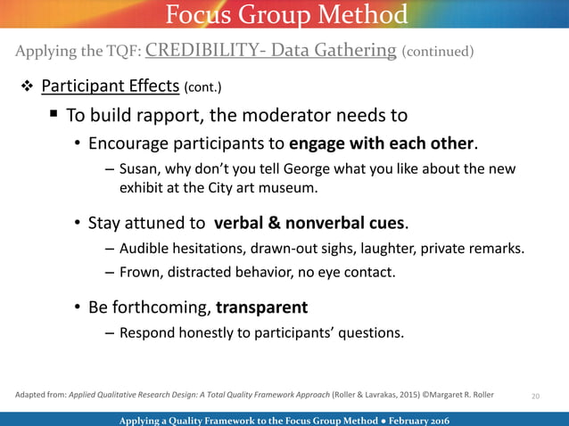 Applying a Quality Framework to the Focus Group Method | PDF