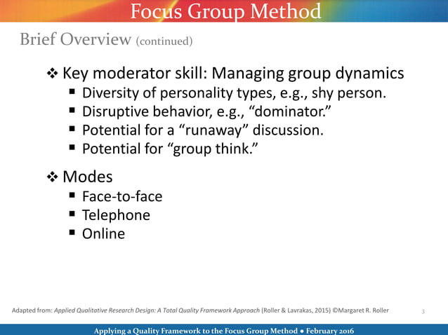 Applying a Quality Framework to the Focus Group Method | PDF
