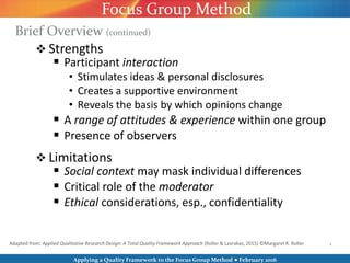 Applying a Quality Framework to the Focus Group Method | PPT