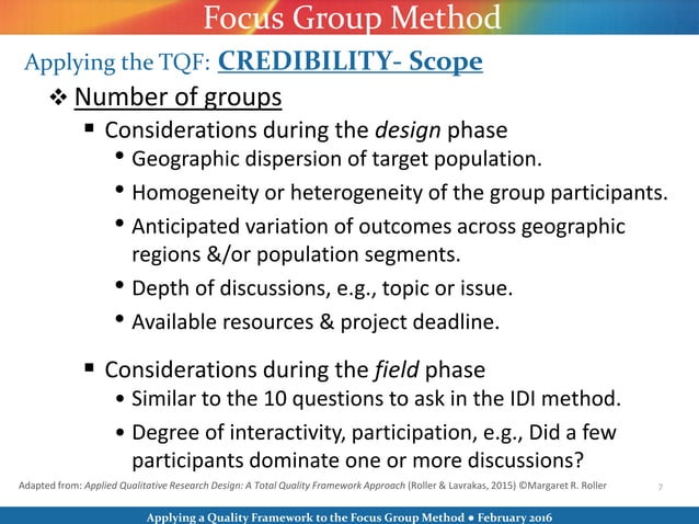 Applying a Quality Framework to the Focus Group Method | PDF