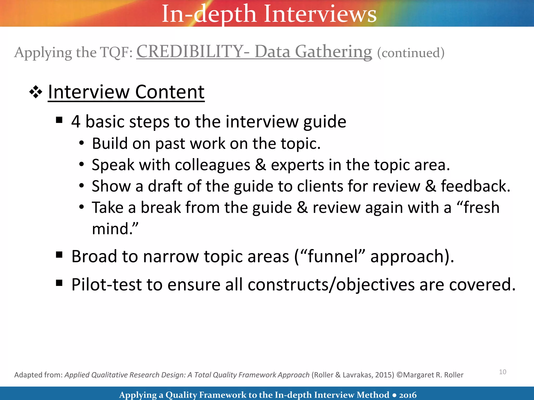 Applying a Quality Framework to the In-depth Intrerview Method | PDF