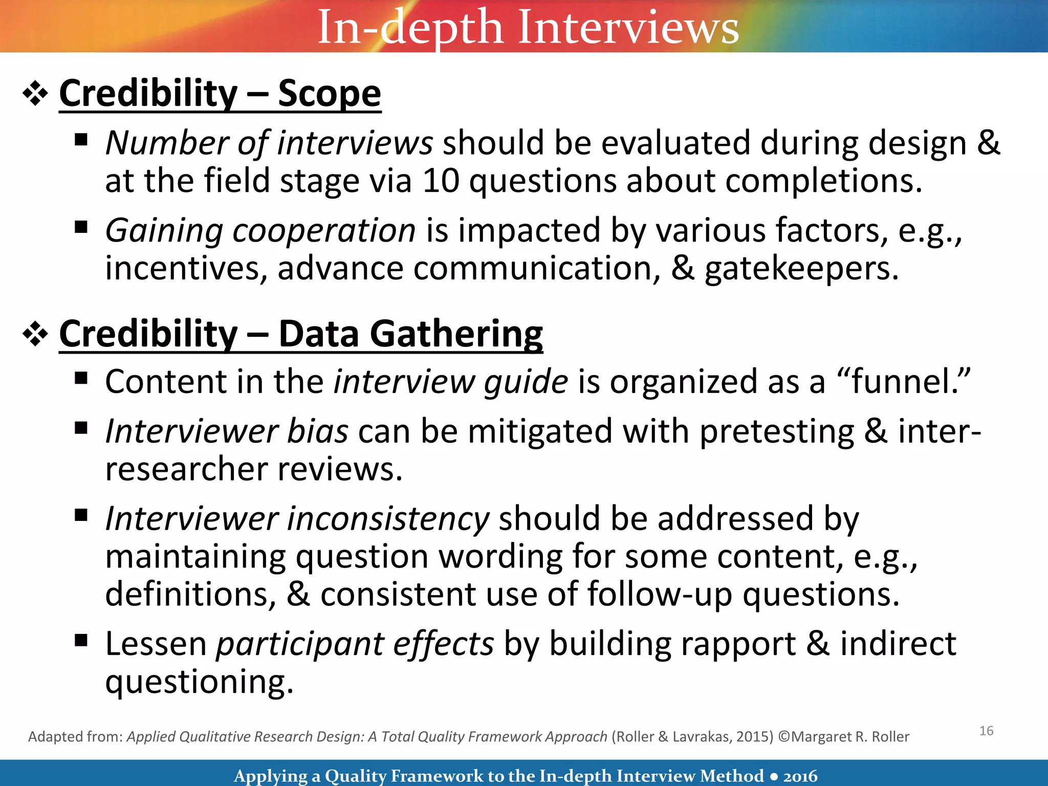 Applying a Quality Framework to the In-depth Intrerview Method | PDF