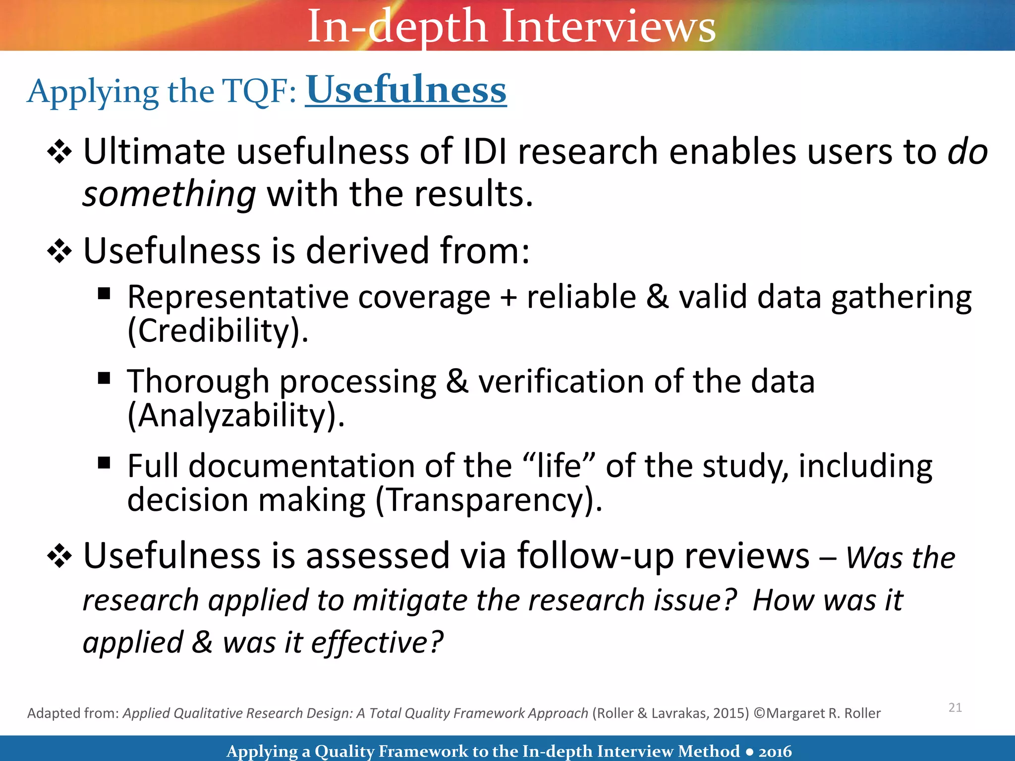 Applying a Quality Framework to the In-depth Intrerview Method | PDF