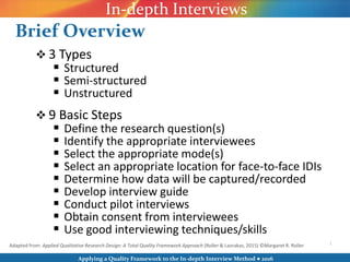 Applying a Quality Framework to the In-depth Intrerview Method | PDF