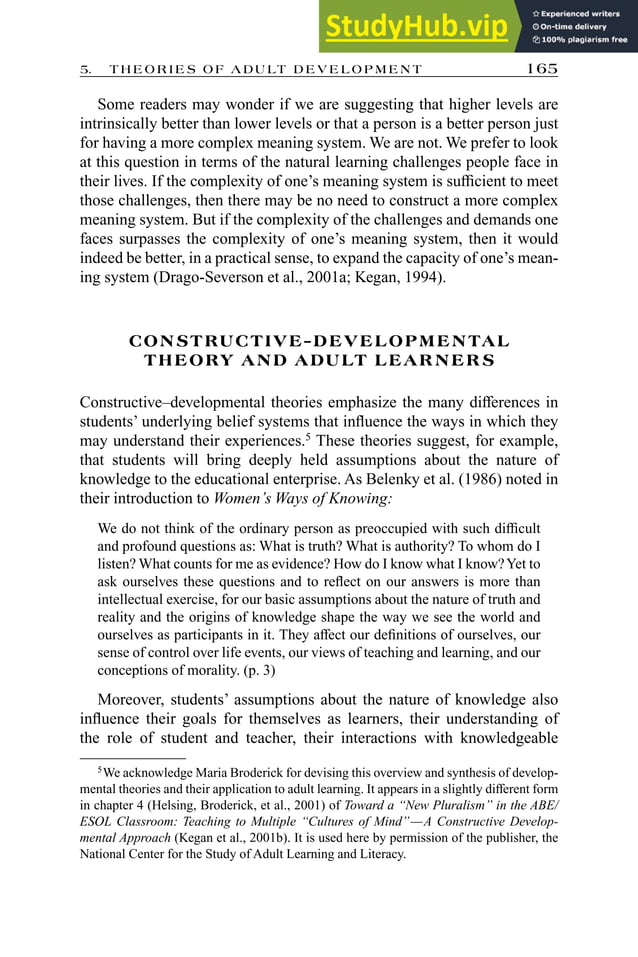 Applying Constructive Developmental Theories Of Adult Development To ...