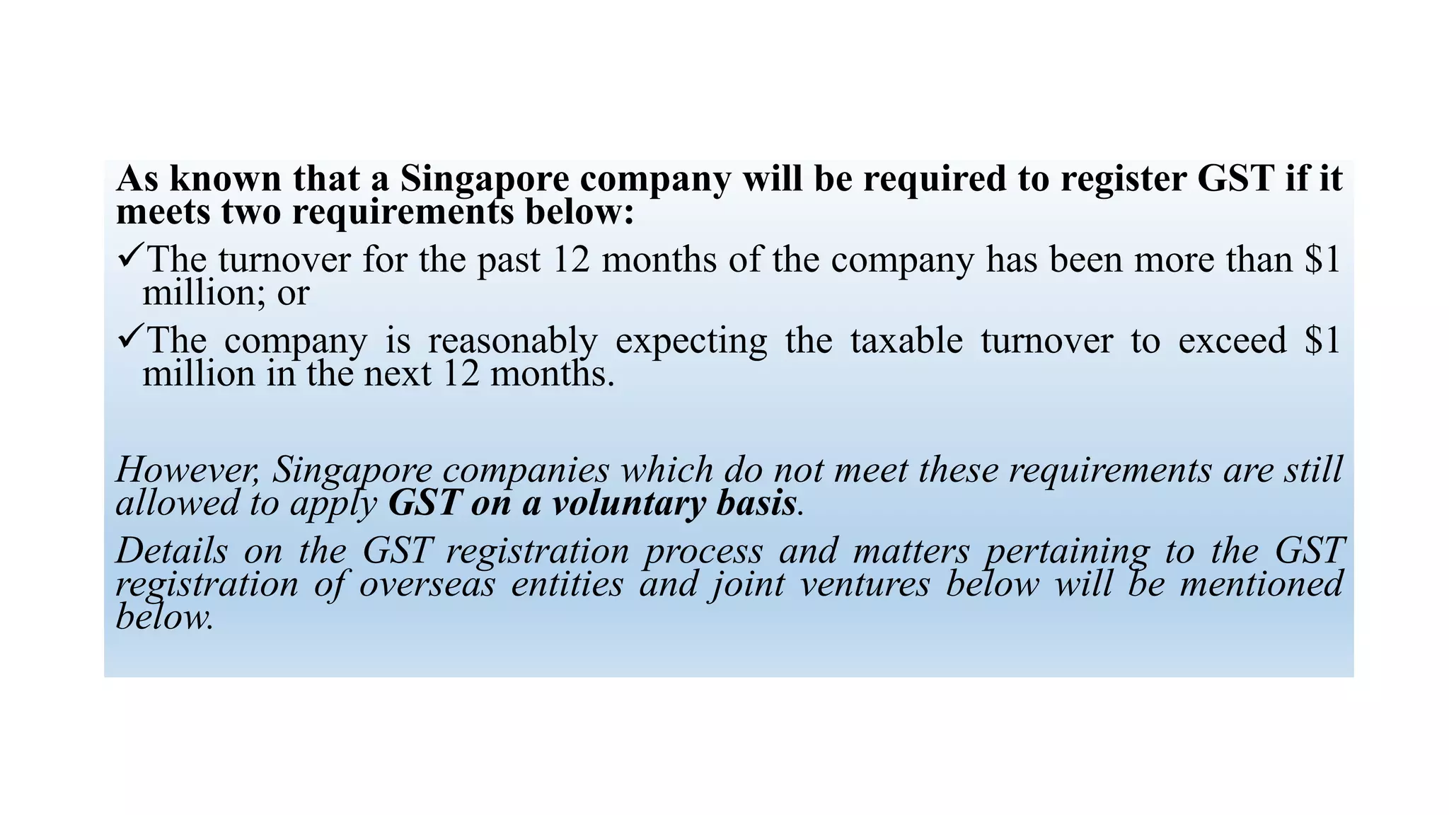 Applying for Singapore GST | PPT