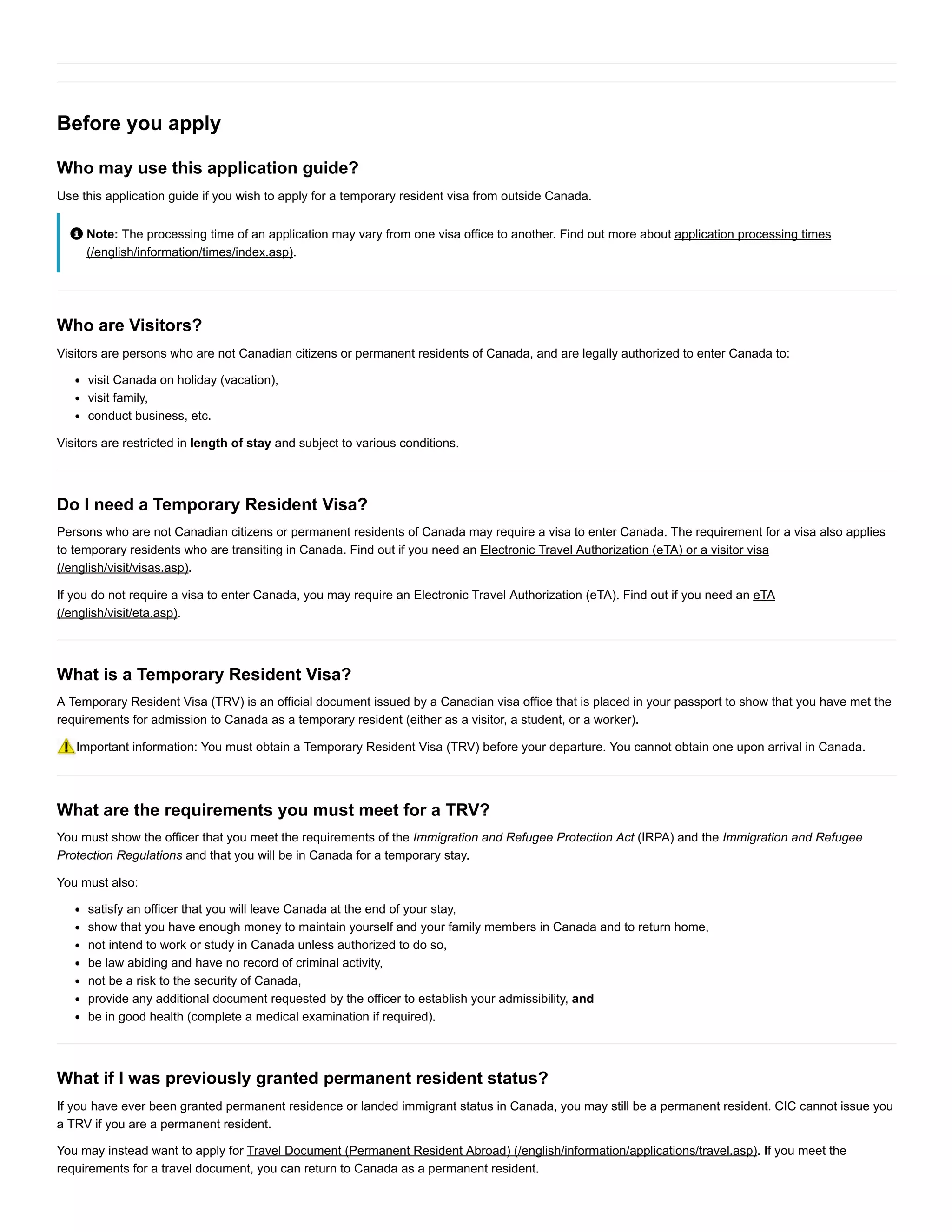 Applying for visitor visa (temporary resident visa – imm 5256) | PDF