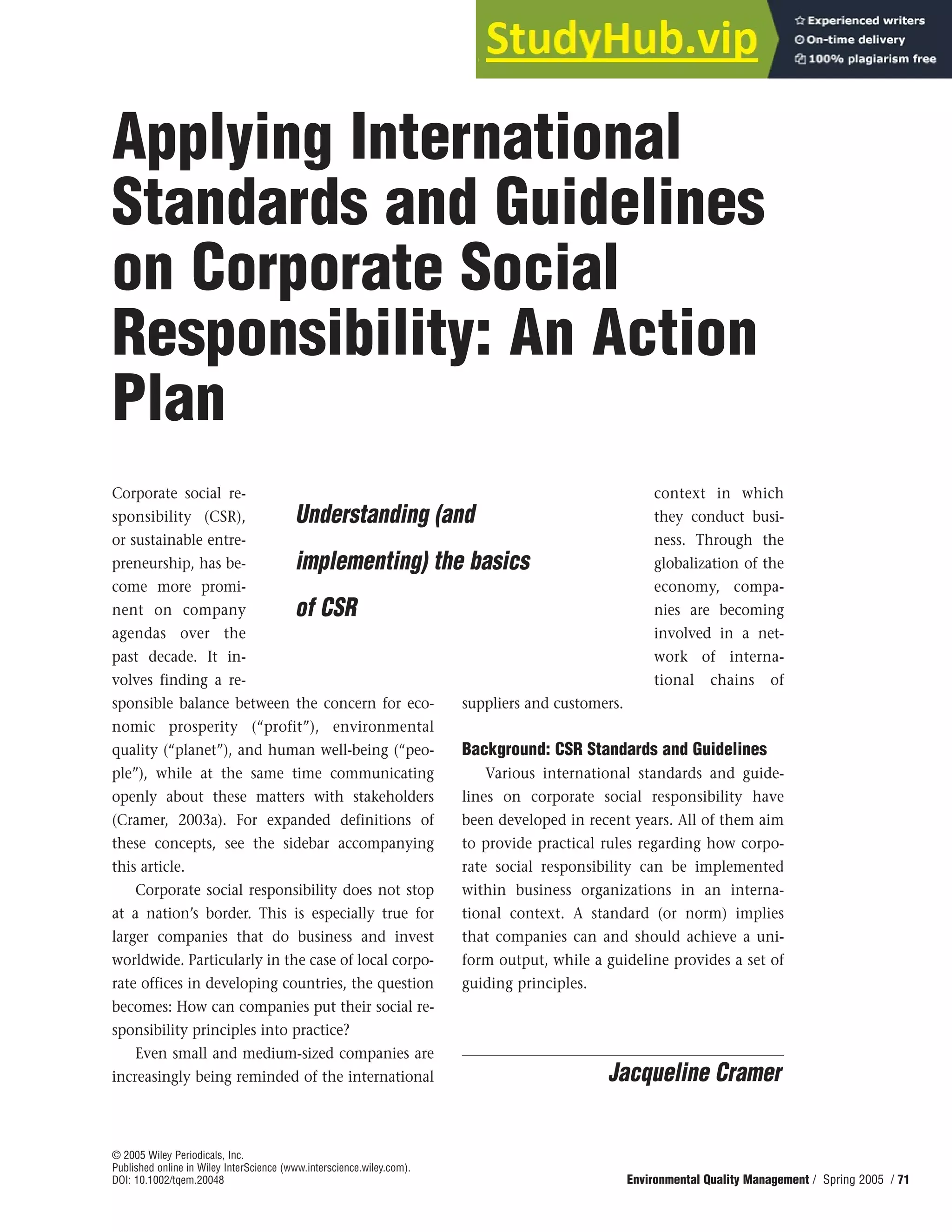 Applying International Standards And Guidelines On Corporate Social ...