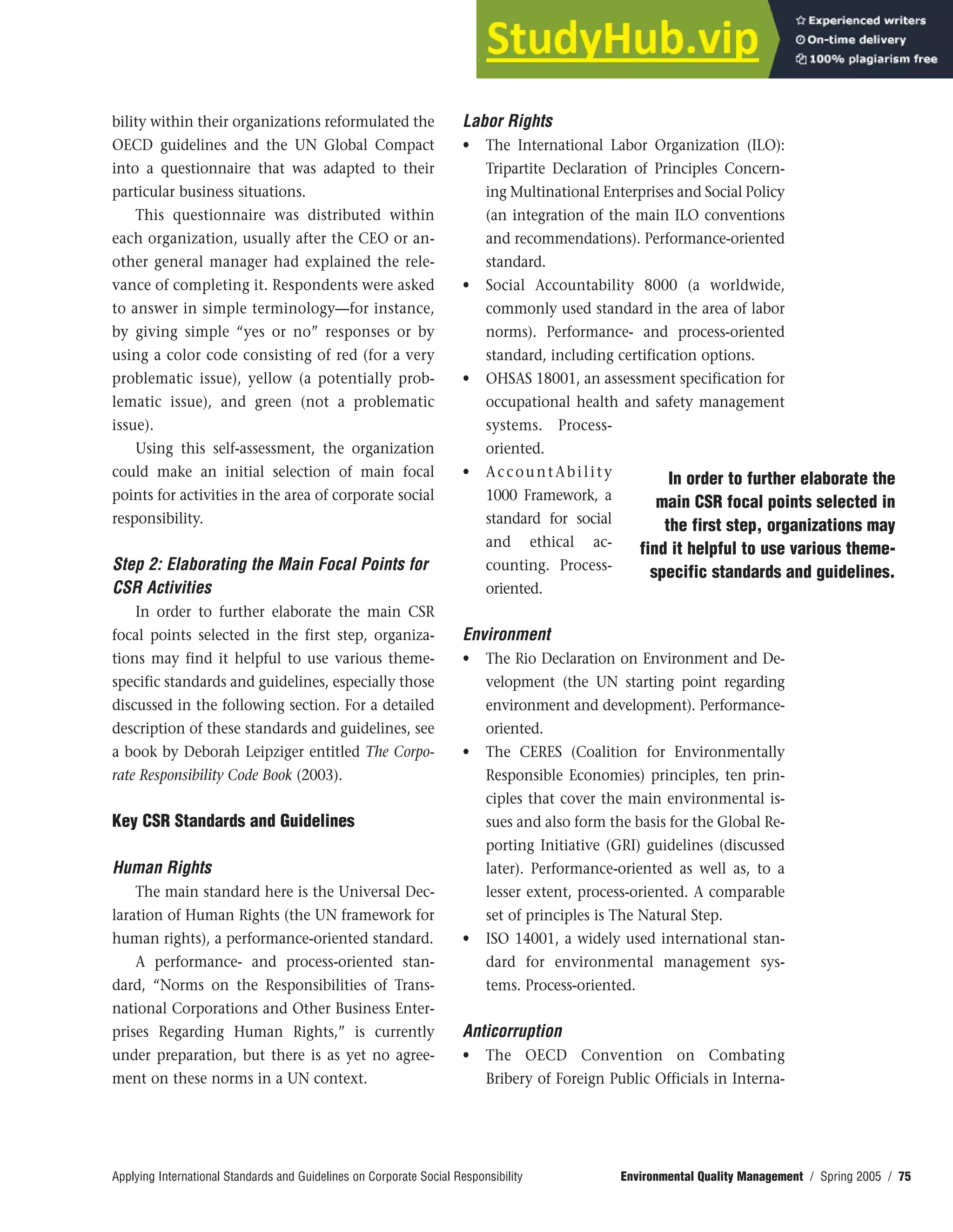 Applying International Standards And Guidelines On Corporate Social ...