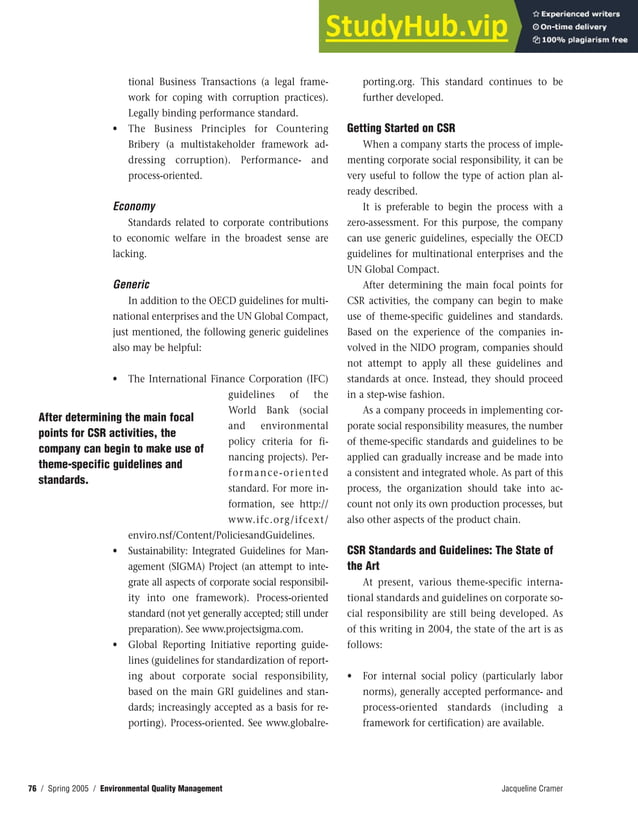 Applying International Standards And Guidelines On Corporate Social ...