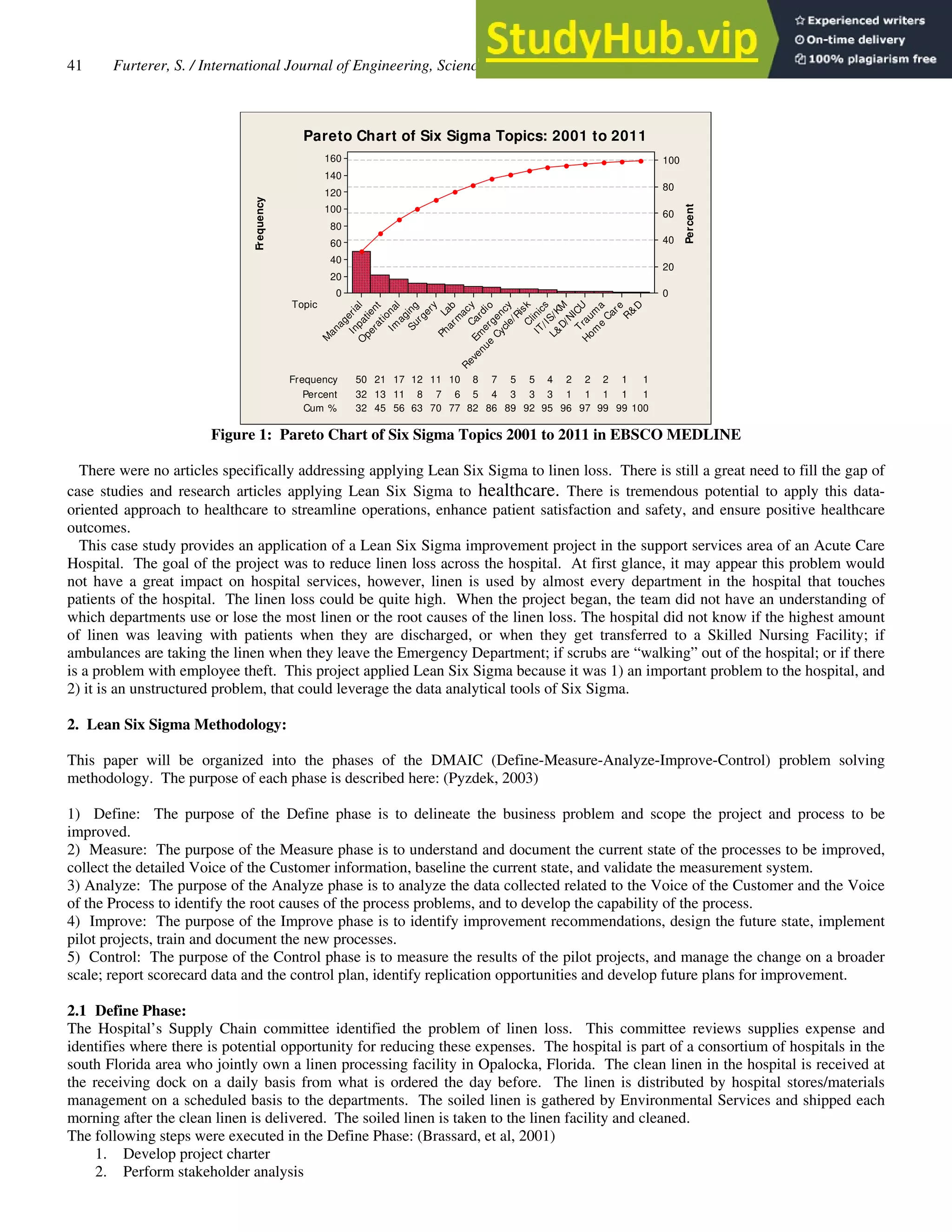 Applying Lean Six Sigma To Reduce Linen Loss In An Acute Care | PDF