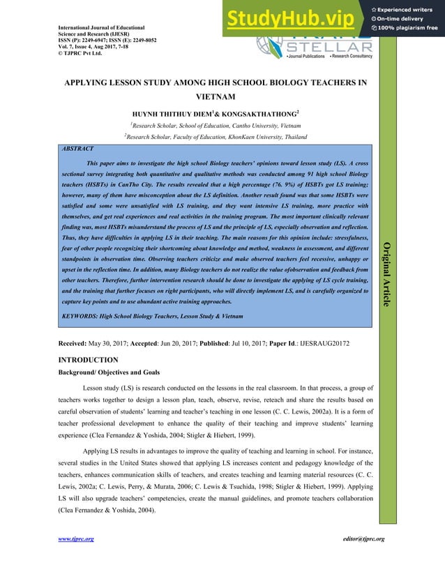 APPLYING LESSON STUDY AMONG HIGH SCHOOL BIOLOGY TEACHERS IN VIETNAM.pdf ...