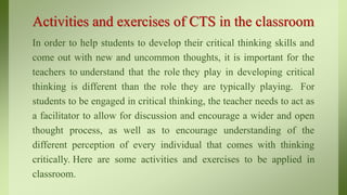 Applying of Critical Thinking Skills in the Classroom | PDF