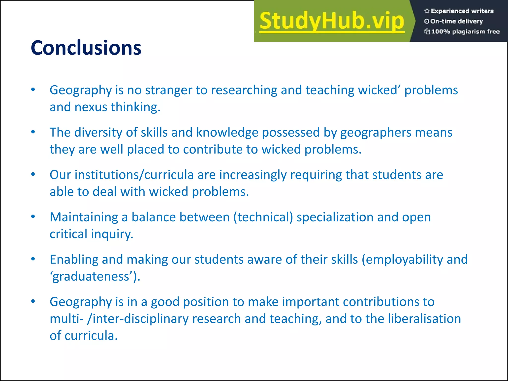 Applying Pedagogies To Wicked Problems In Geography | PDF
