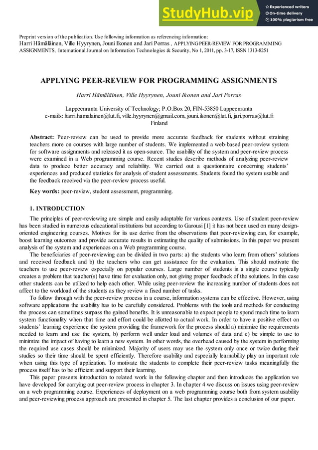 Applying Peer-Review For Programming Assignments | PDF | Web Development | Internet