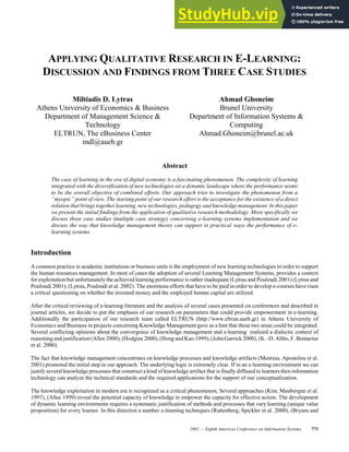APPLYING QUALITATIVE RESEARCH IN E-LEARNING DISCUSSION AND FINDINGS FROM THREE CASE STUDIES ...