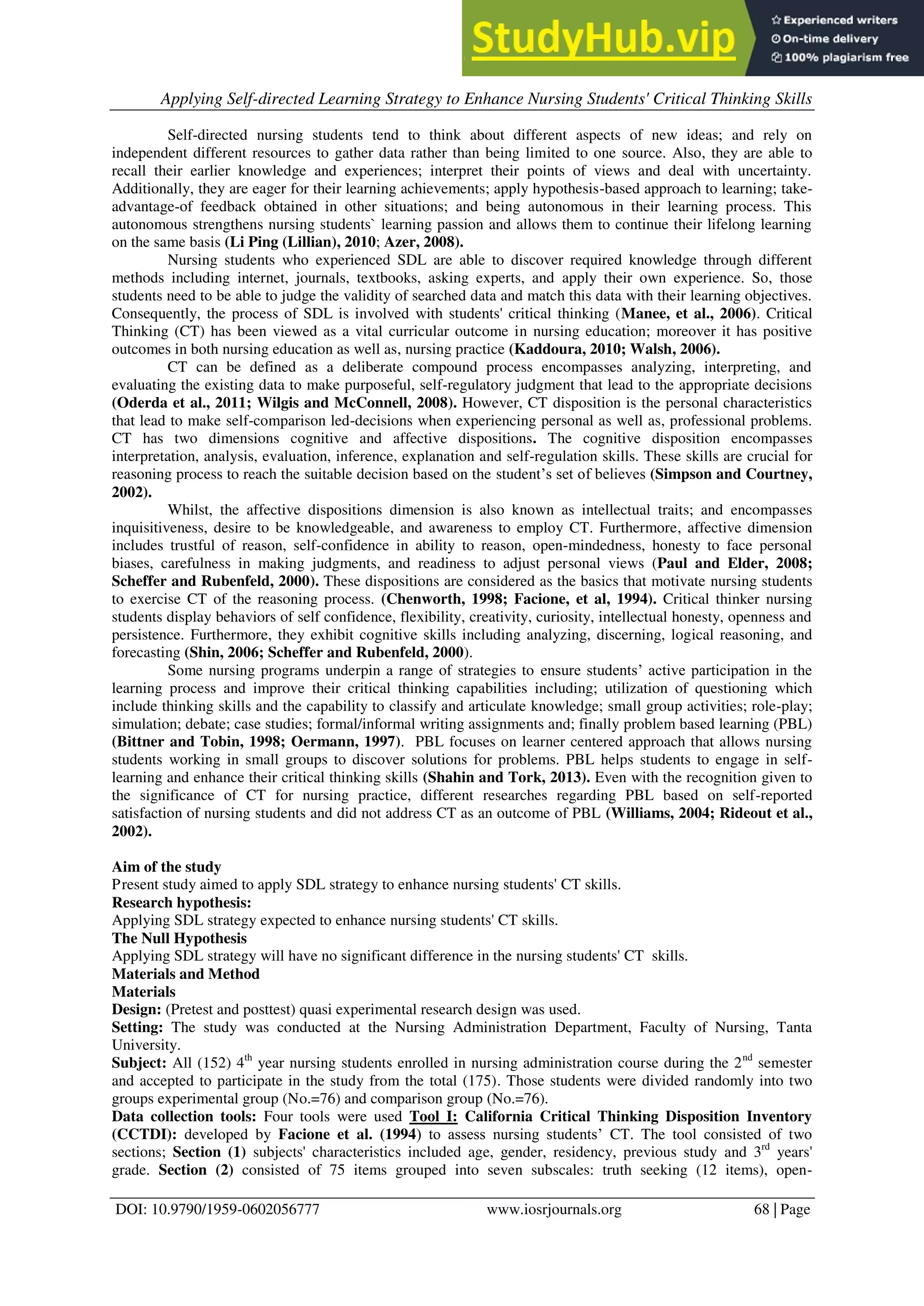 Applying Self-Directed Learning Strategy To Enhance Nursing Students ...