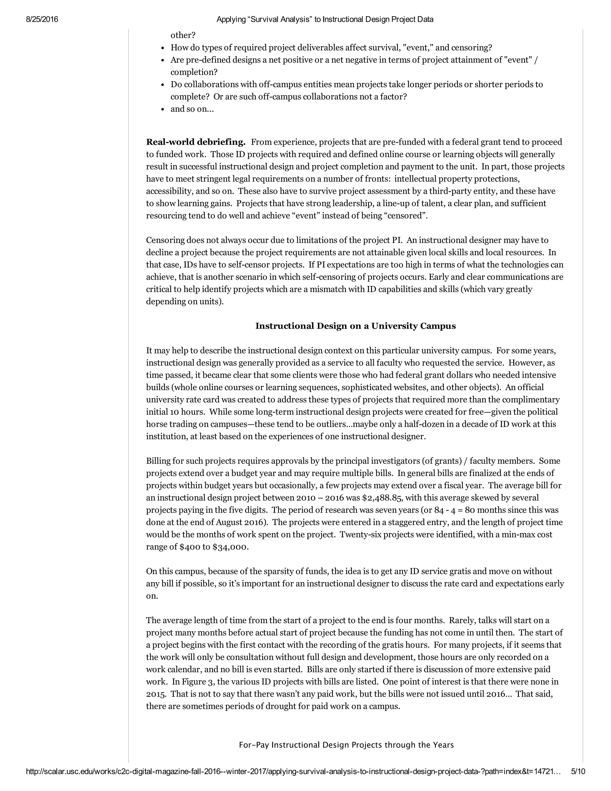Applying “Survival Analysis” to Instructional Design Project Data | PDF