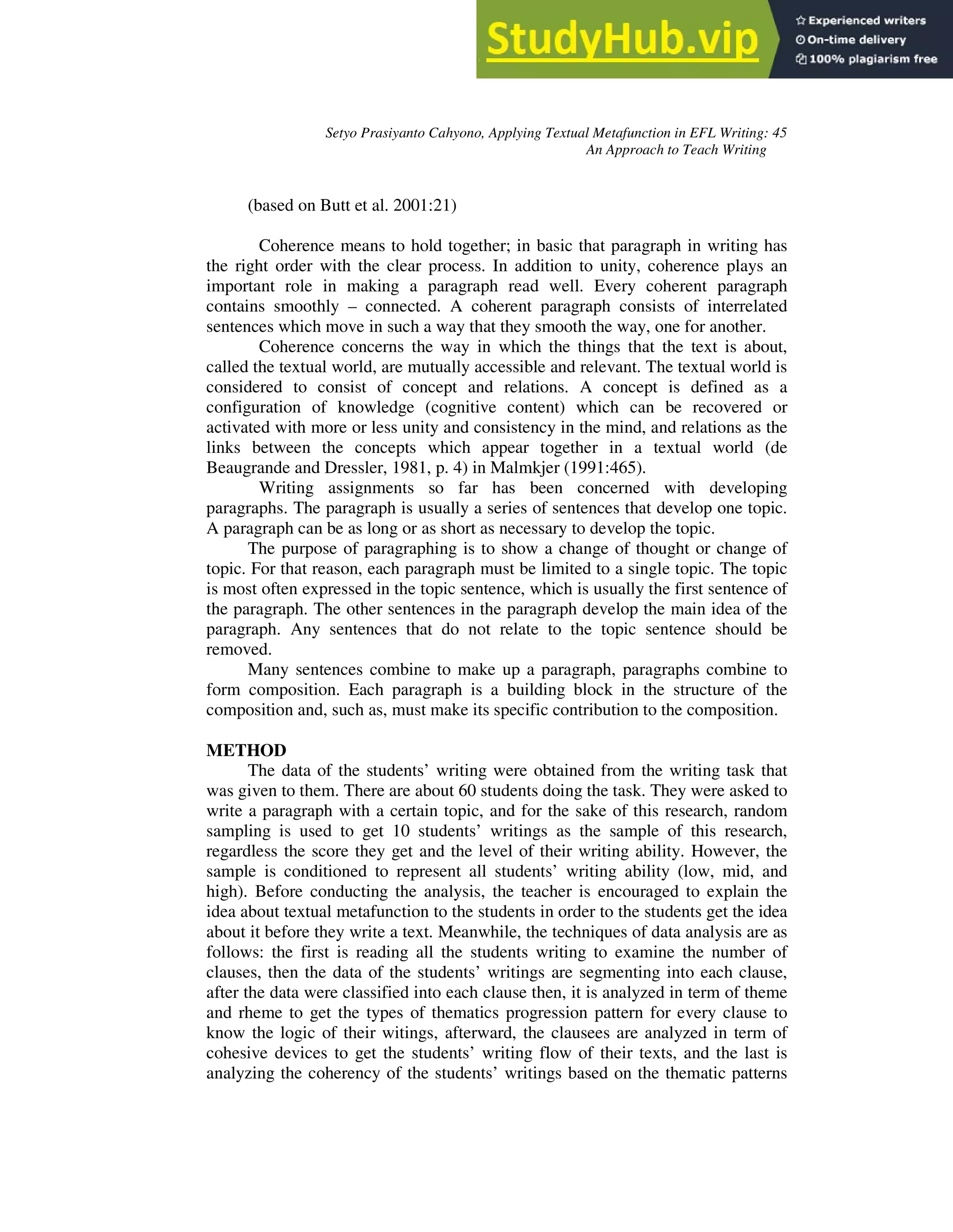 APPLYING TEXTUAL METAFUNCTION IN EFL WRITING AN APPROACH TO TEACH ...