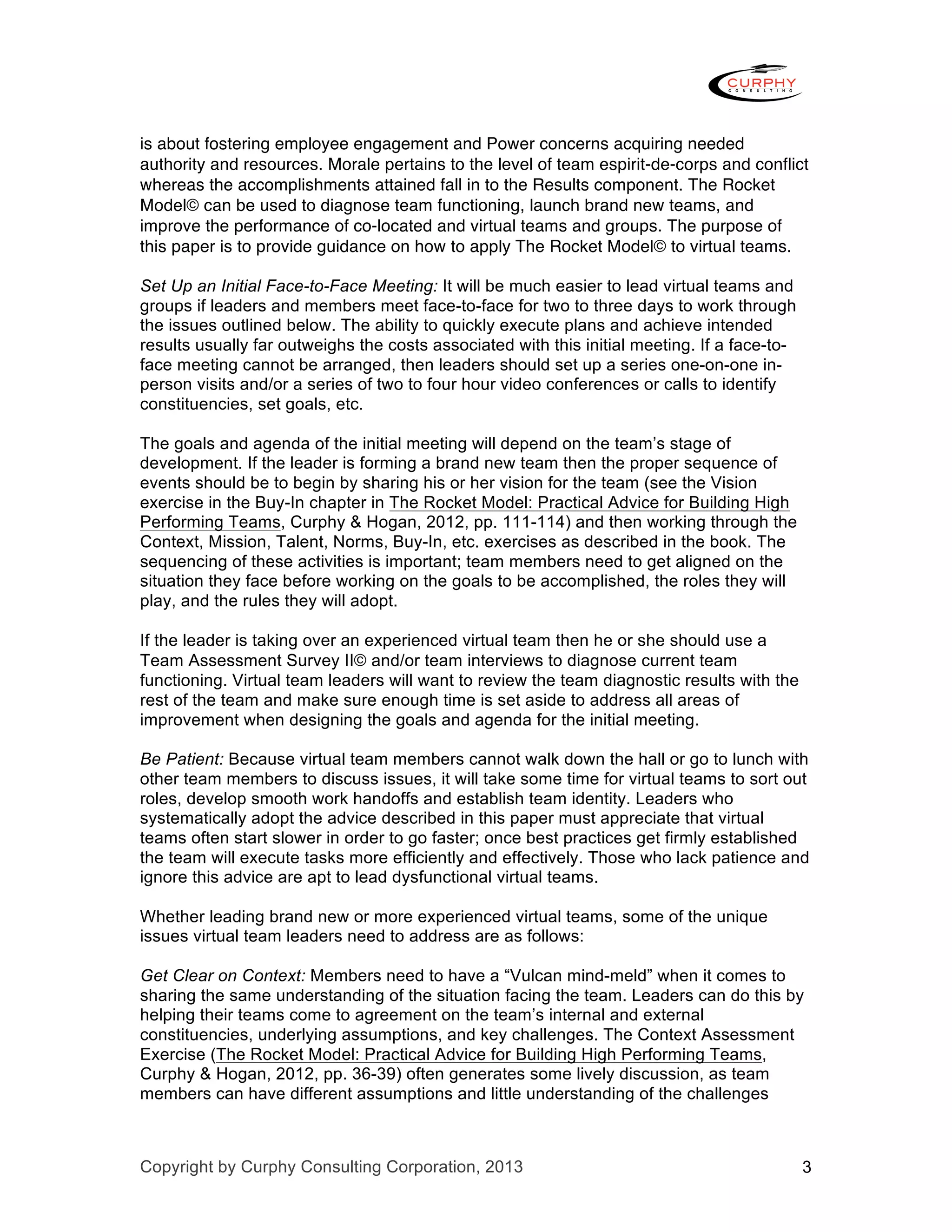 Applying the Rocket Model to Virtual Teams, Gordon Curphy, PhD | PDF