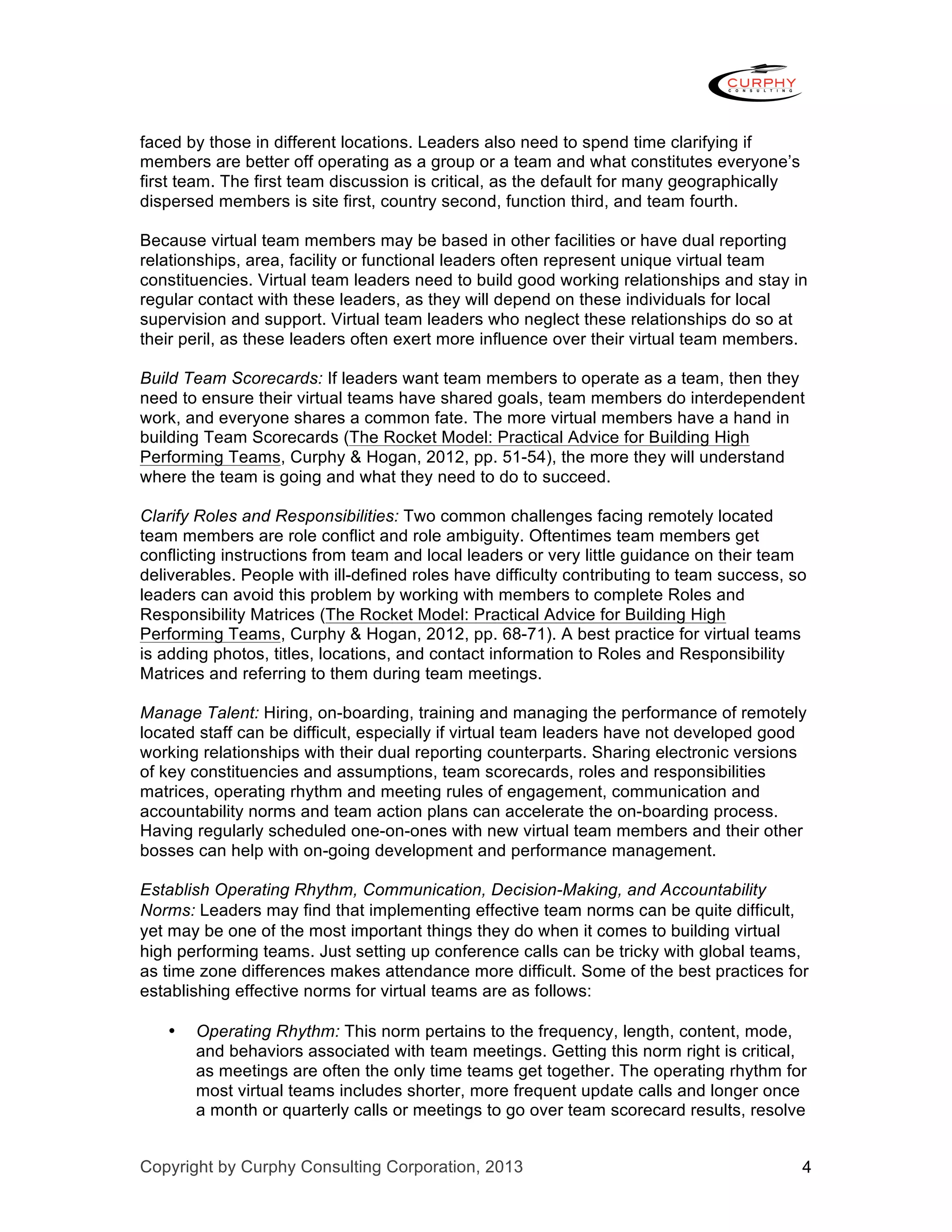 Applying the Rocket Model to Virtual Teams, Gordon Curphy, PhD | PDF